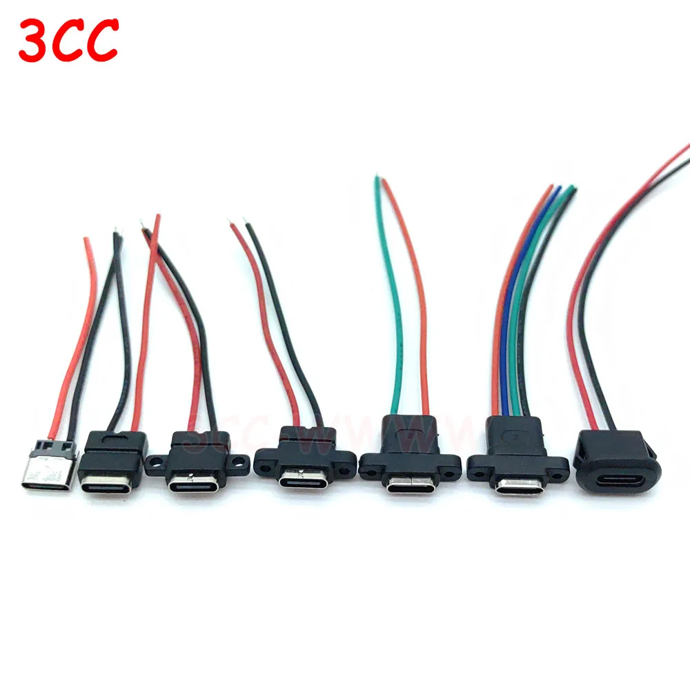 1Pcs USB 3.1 Connector Type-C 2 4 6Pin Welding Wire Female Waterproof ...