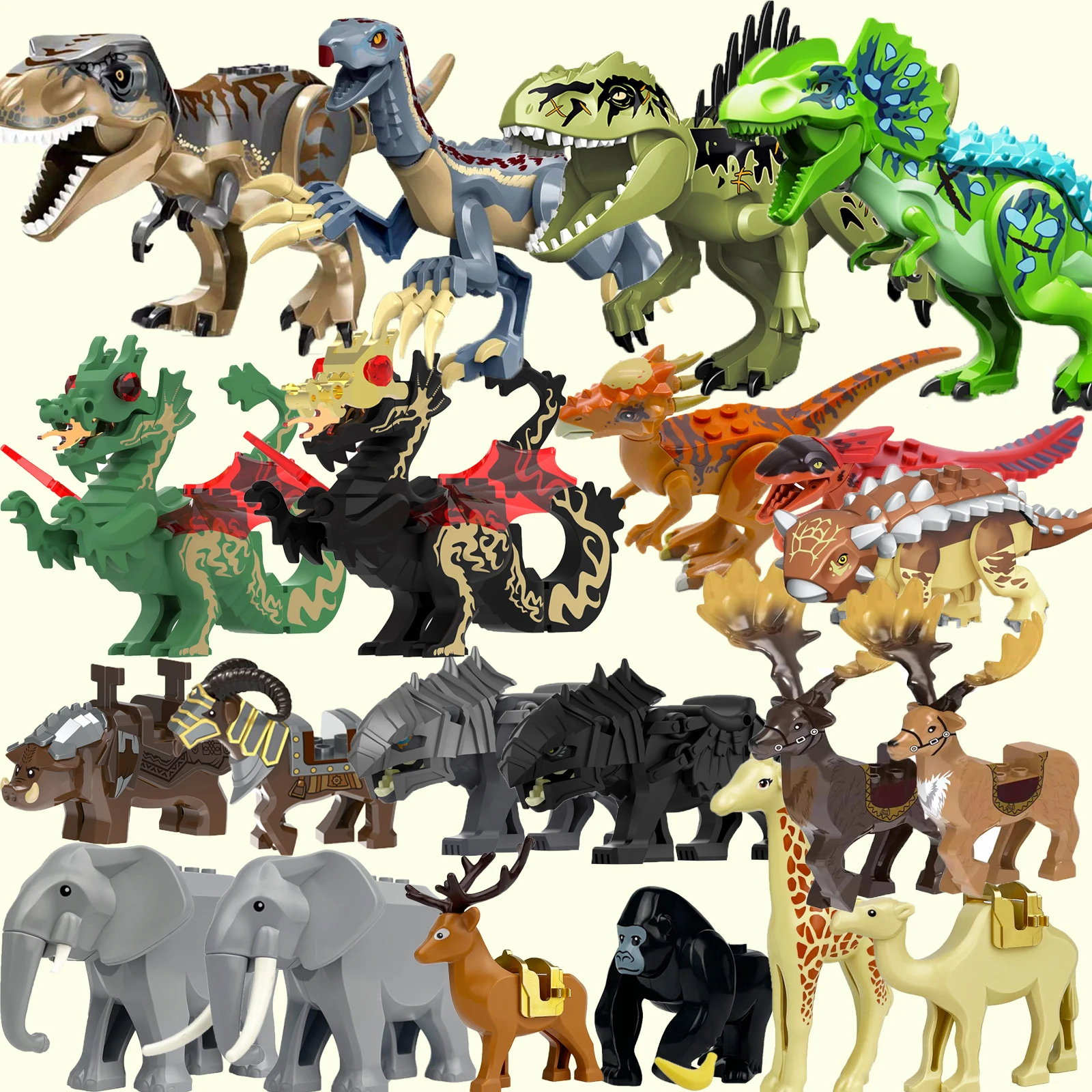 MOC Zoo Animal Building Block Accessories Set Elephants Camel Deer ...