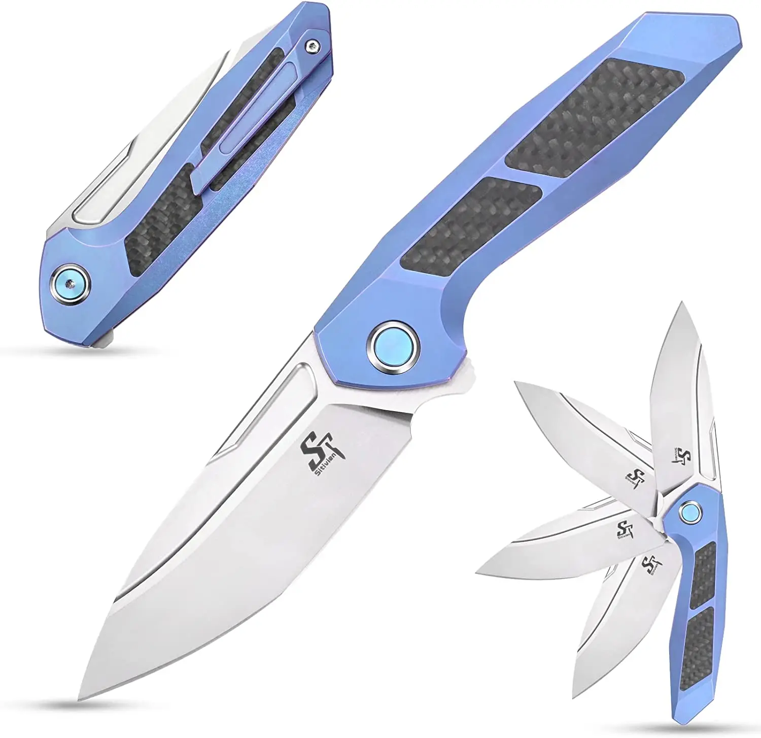 Sitivien ST996 Folding Knife,Handmade M390 Pearlescent Polishing Blade ...