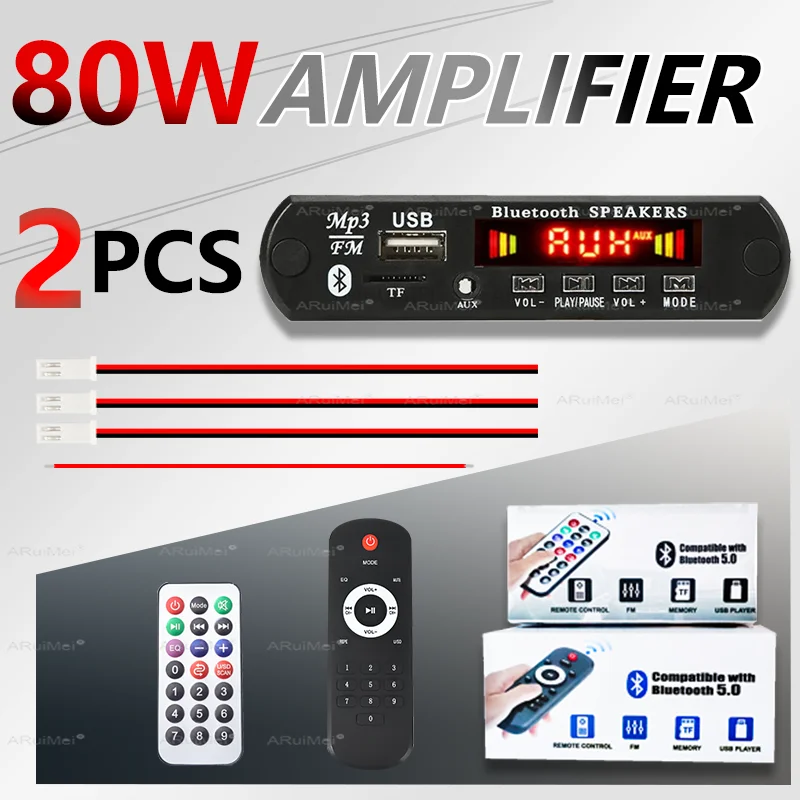 2*40W 80W Amplifier MP3 Player Decoder Board 7V 20V Wireless Bluetooth ...