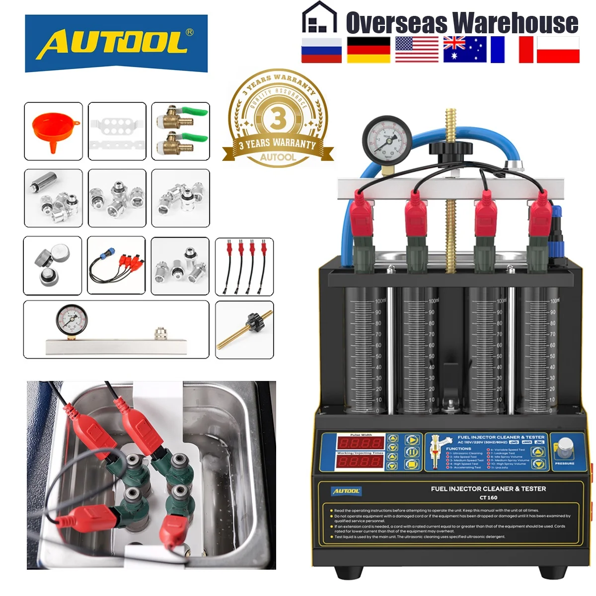 AUTOOL CT160 Fuel Injector Heating Cleaning & Tester Machine Car ...