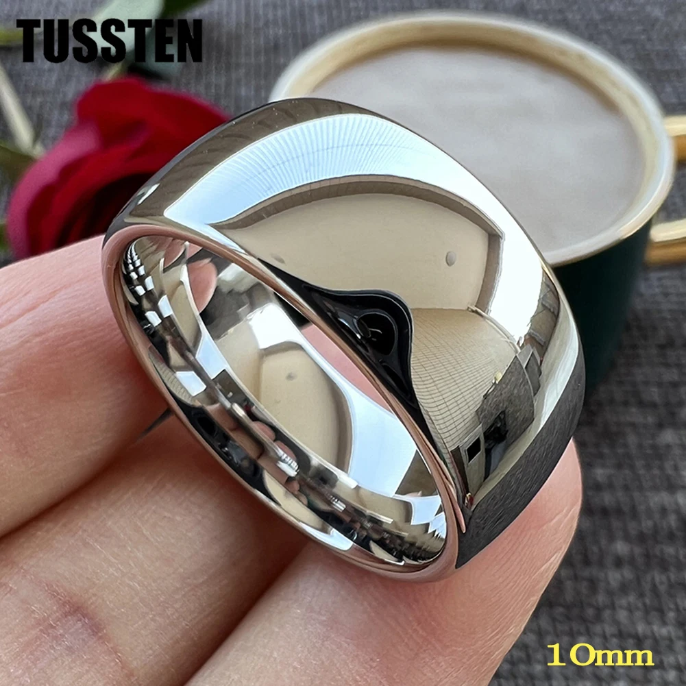 TUSSTEN-10MM-White-Tungsten-Ring-For-Men-Women-Couple-Engagement ...