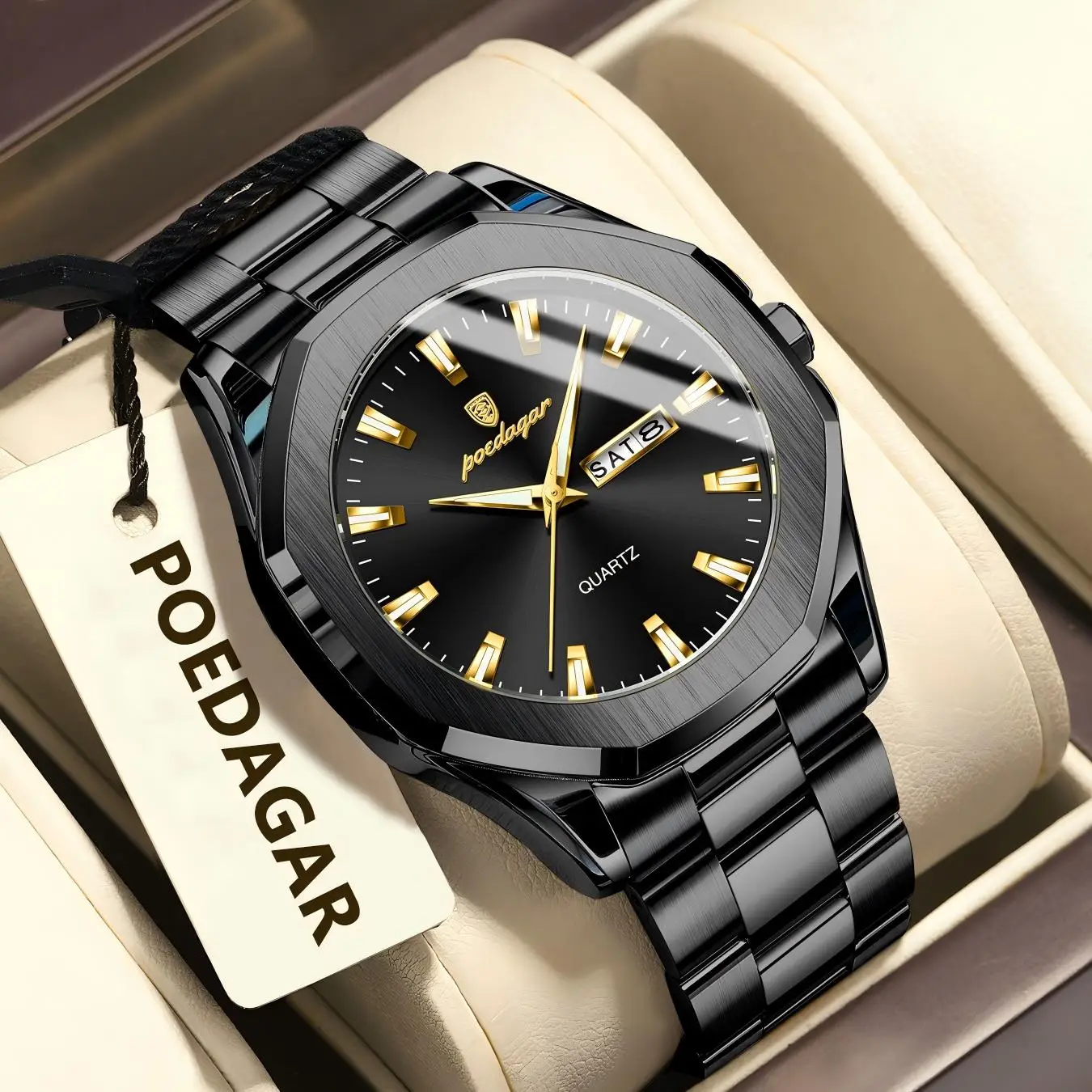 POEDAGAR Original Fashion Men Watch Waterproof Luminous Week Date ...