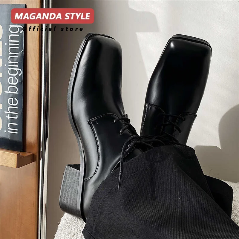 Zapatos-de-cuero-formales-para-hombre-zapatos-derby-de-punta-cuadrada ...