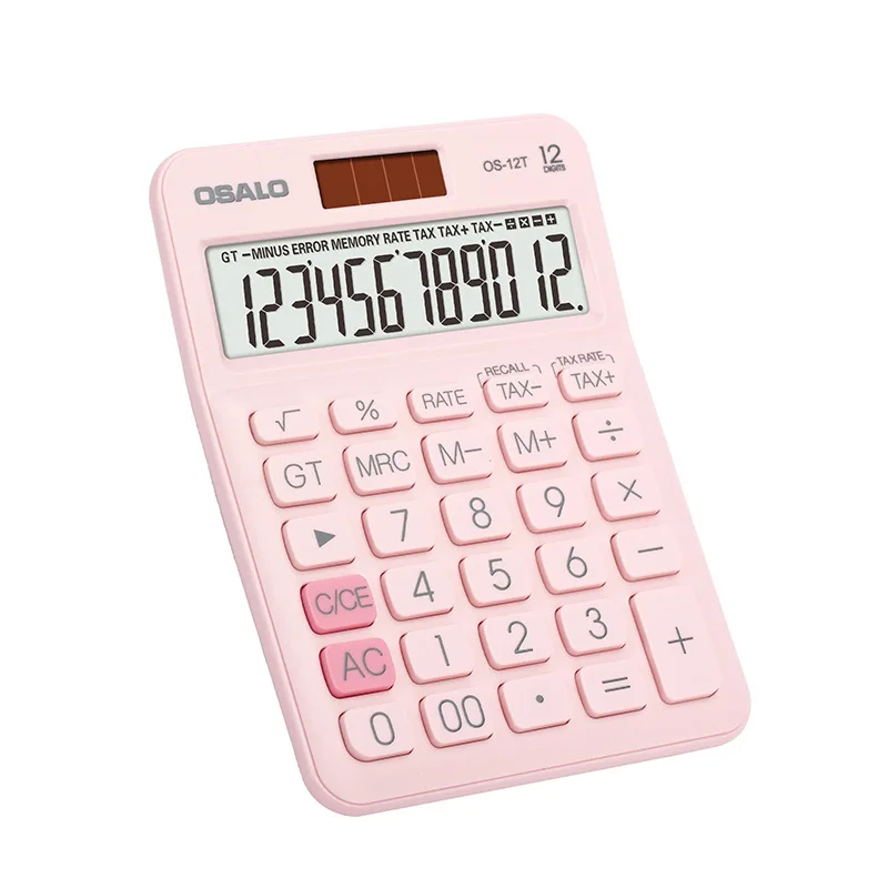 New-12T-Supply-Pink-Cute-Calculator-Solar-Dual-Power-12-Digit-Display ...