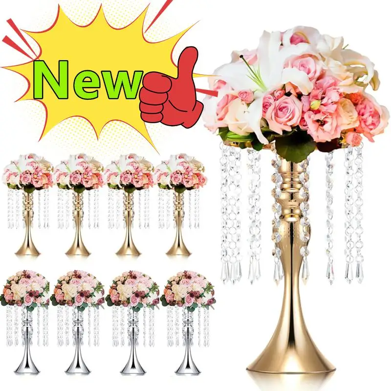 2-Colors-Crystal-Flower-Centerpiece-Stand-Metal-Candle-Holder-Road-Lead ...