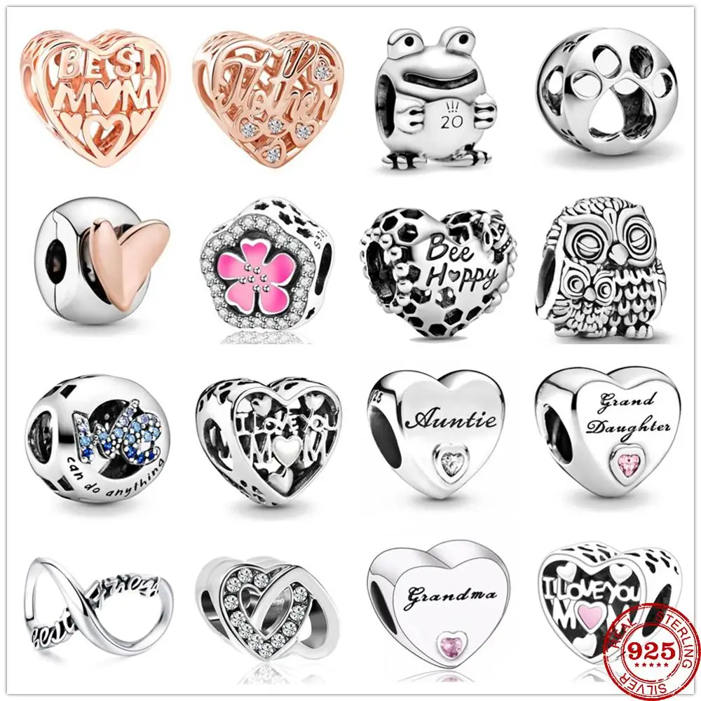 New-925-Sterling-Silver-Heart-grandma-Grandma-love-pendant-Bead-Fit ...