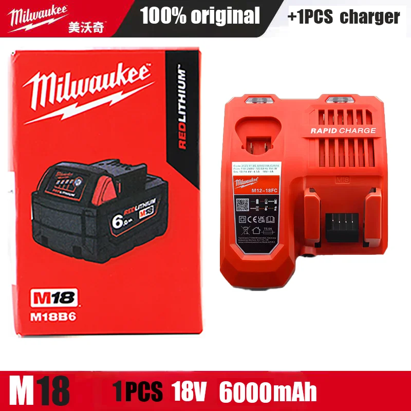 Original Milwaukee battery M18,5.0Ah,6.0Ah,Milwaukee charger,M18B6 ...