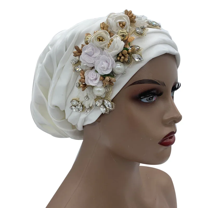 Luxury-Rhinestone-Flower-Pleated-Turban-Cap-Elegant-Women-s-Head-Wrap ...