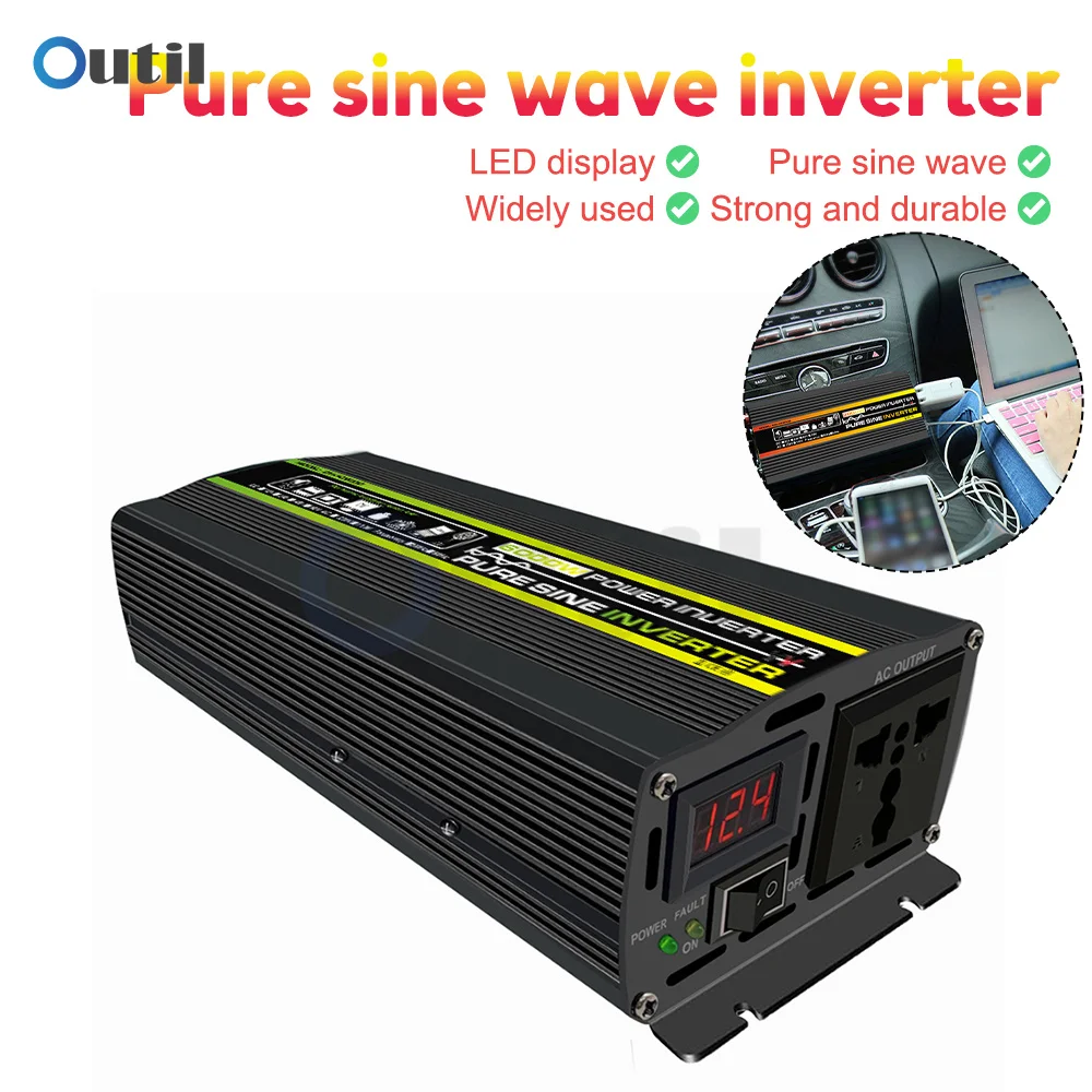 Inversor de onda sinusoidal pura para coche, transformador de voltaje de 12V a CA 220V, 8000 ...
