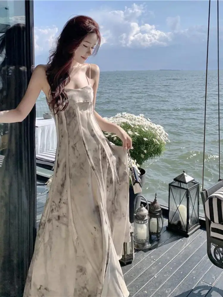 summer-holiday-women-Chinese-brush-painting-backless-dress-new-slim ...