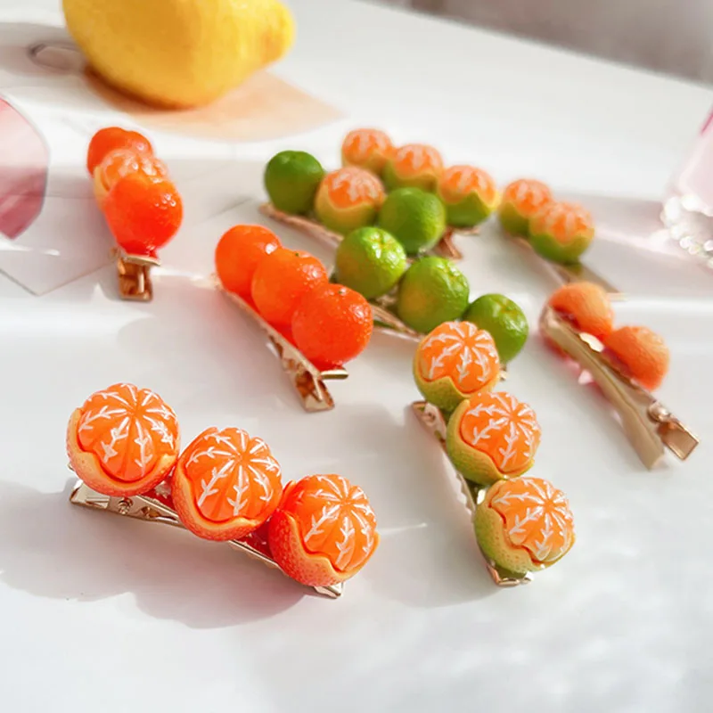 1pc Imitation Mini Orange Hairpins Resin Fruit Bangs Half-peeled ...