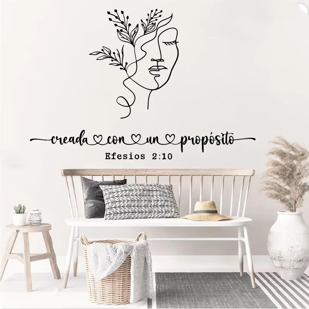Spanish-Bible-Verse-Beauty-Girl-Flower-Wall-Sticker-Living-Room-Creada ...