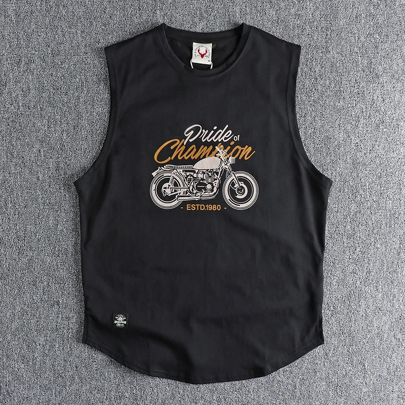Retro Trendy motorcycle printed sleeveless sweat tank top man, slotted ...