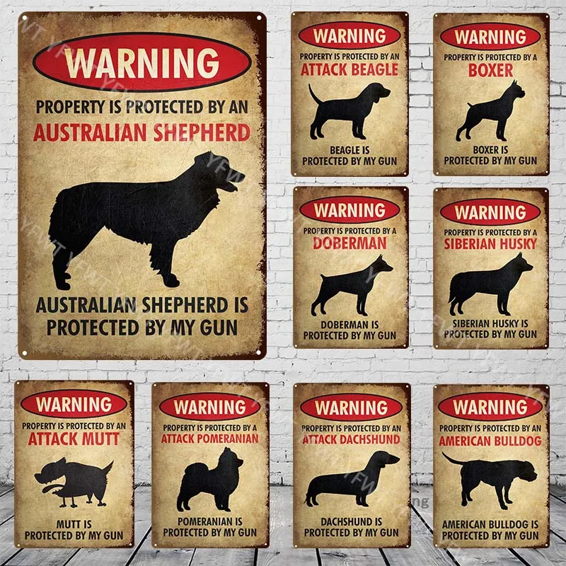 Funny-Dog-Warning-Vintage-Tin-Sign-Metal-Sign-Lover-Protected-Pet-Sign ...