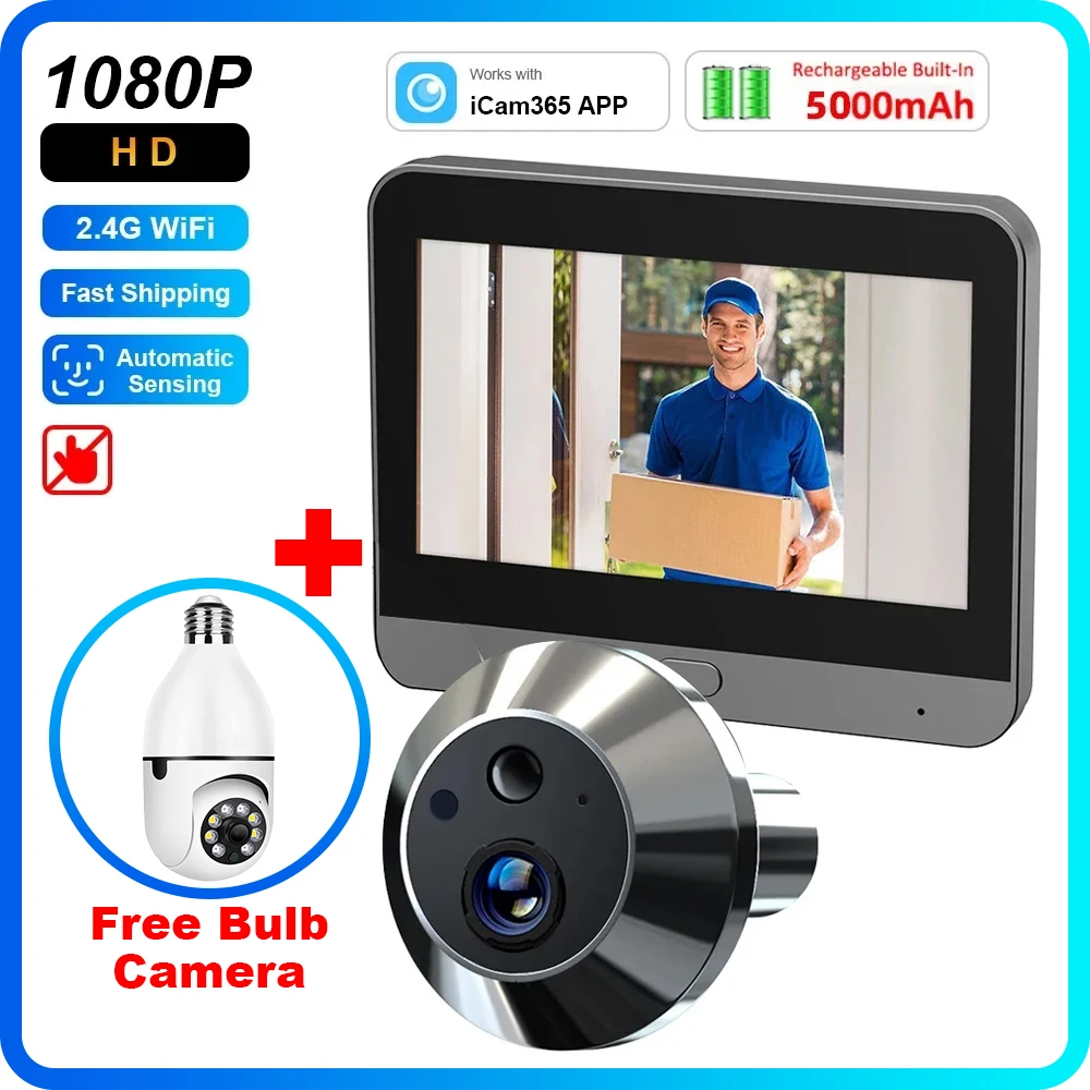 ICam365-APP-2-4G-WiFi-Door-Peephole-1080P-Automatic-Sensing-Door-Eye ...