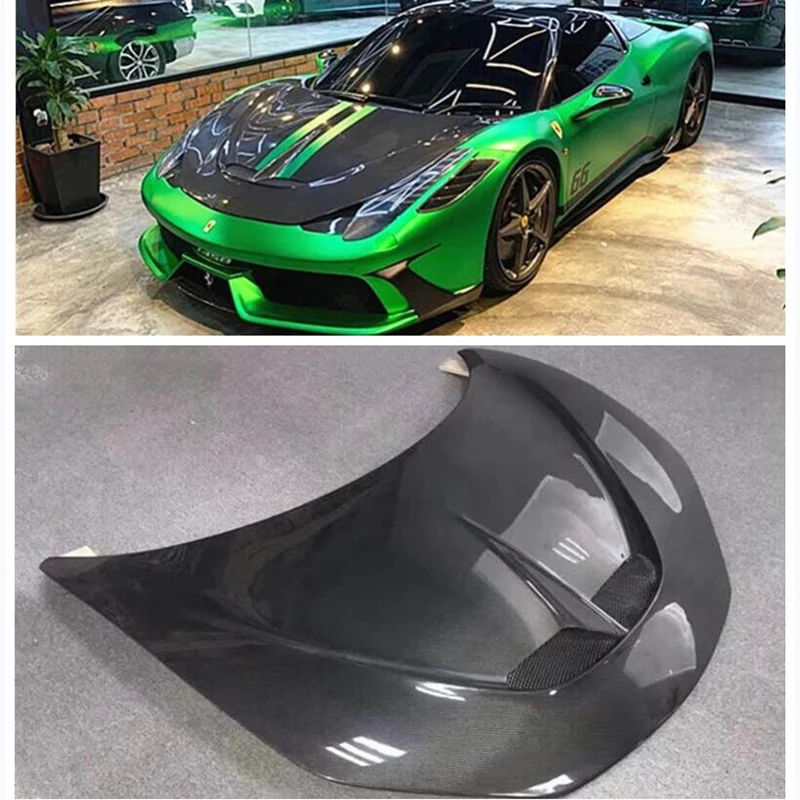 For Ferrari 458 Real Carbon Fiber & FRP Primer Front Bumper Engine Hood ...