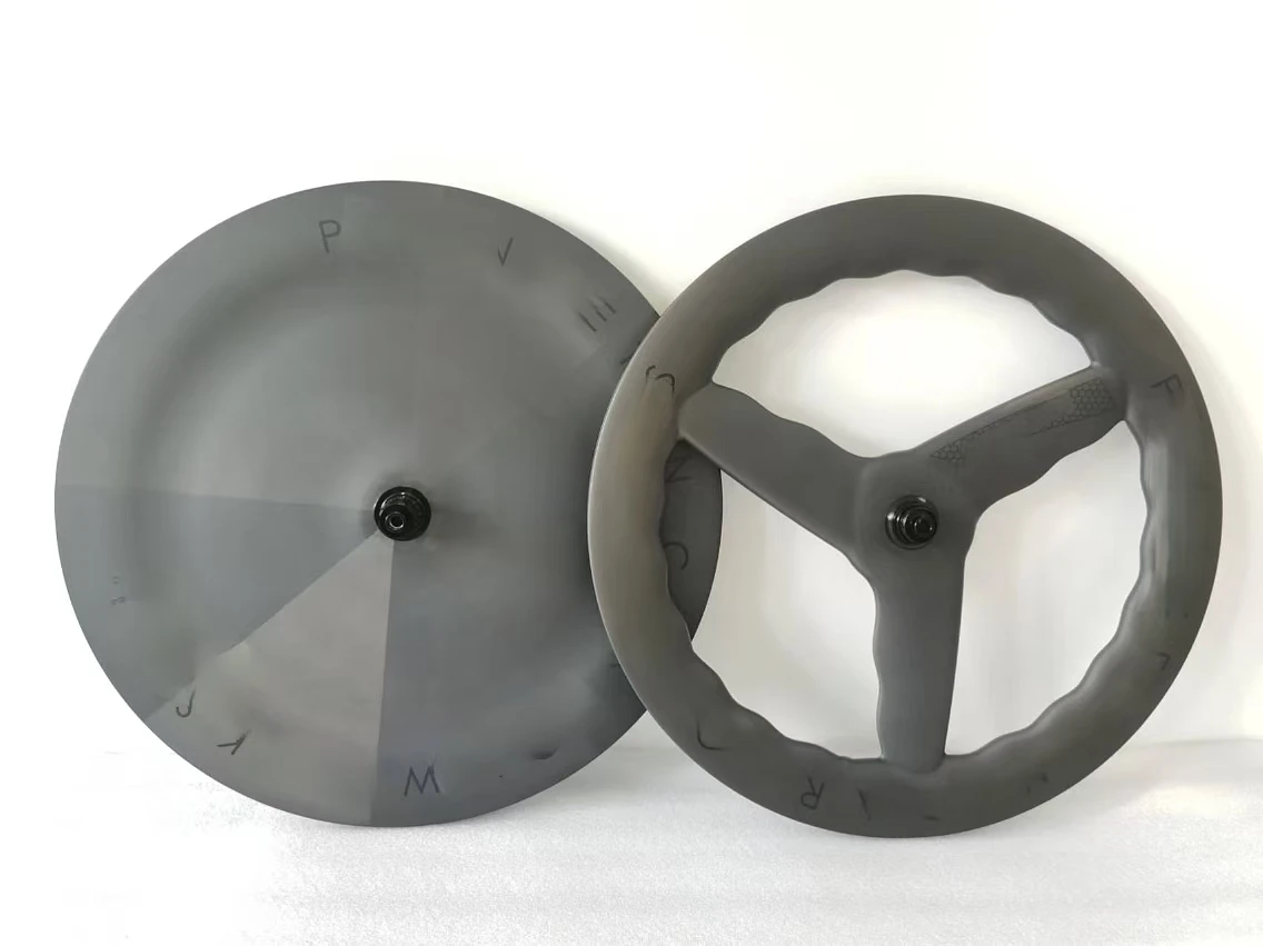 700C Carbon TT Wheelset Aero Bike Front 3-Spoke Wave & Rear Disc Wheel ...
