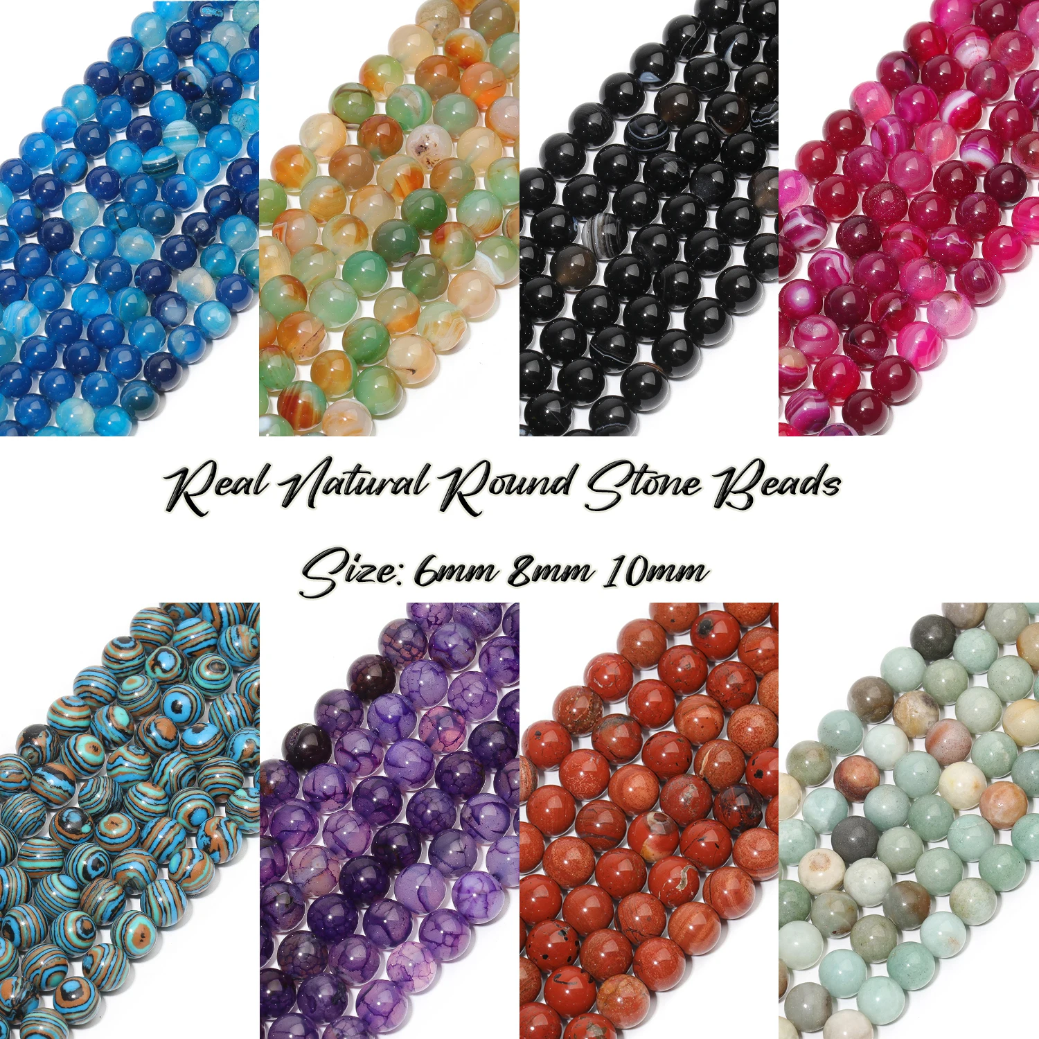 Natural-Stone-Beads-Agate-Amethyst-Volcanic-Tiger-Eye-Malachit-Beads ...