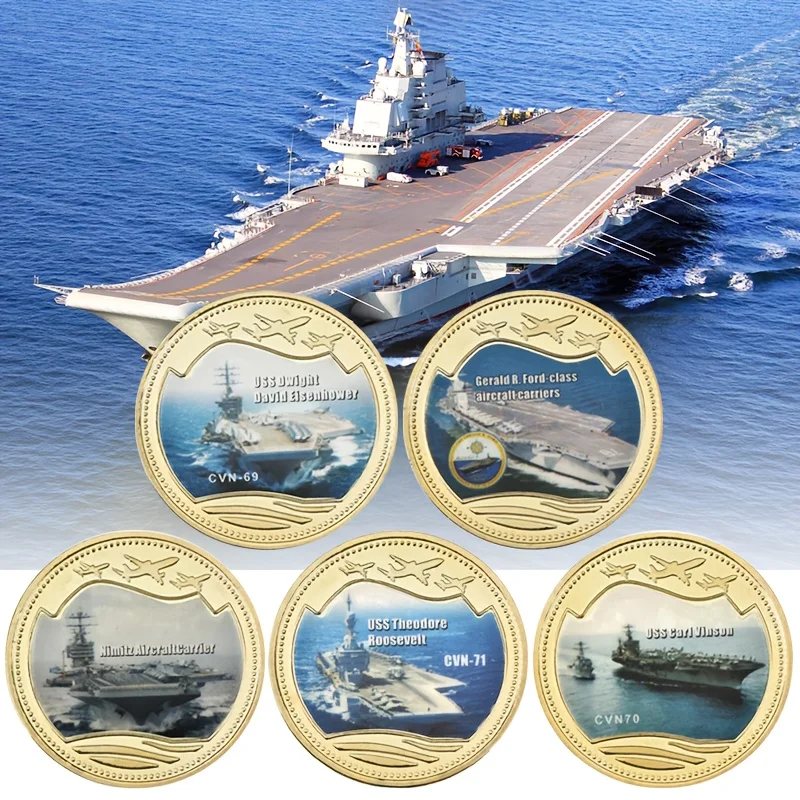5pcs US Military Aircraft Carrier Golden Commemorative Coins Set Army ...