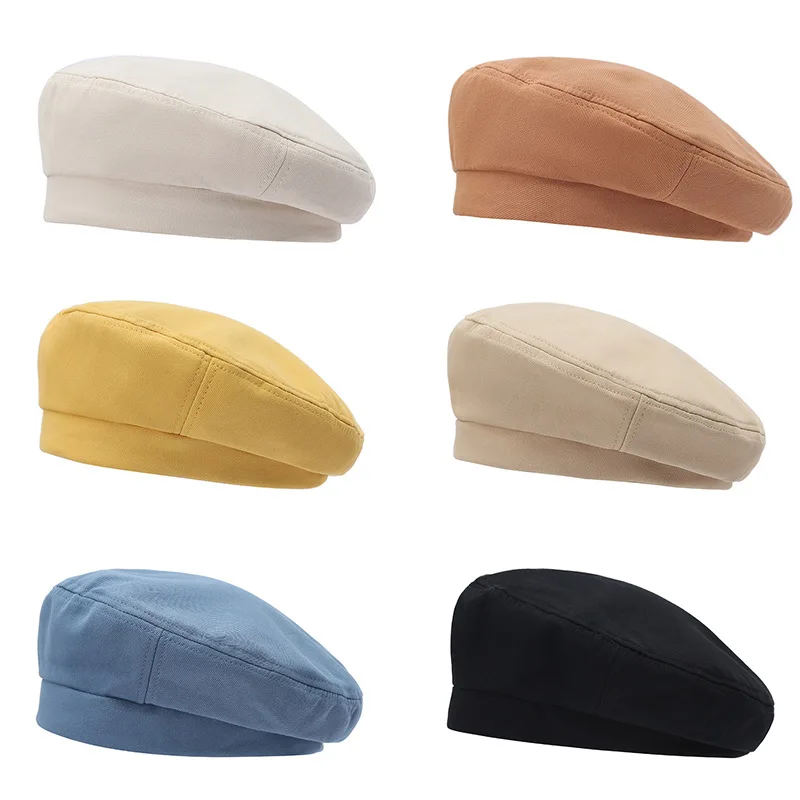 Summer Berets Caps For Women Vintage French Plaid Top Military Cap ...
