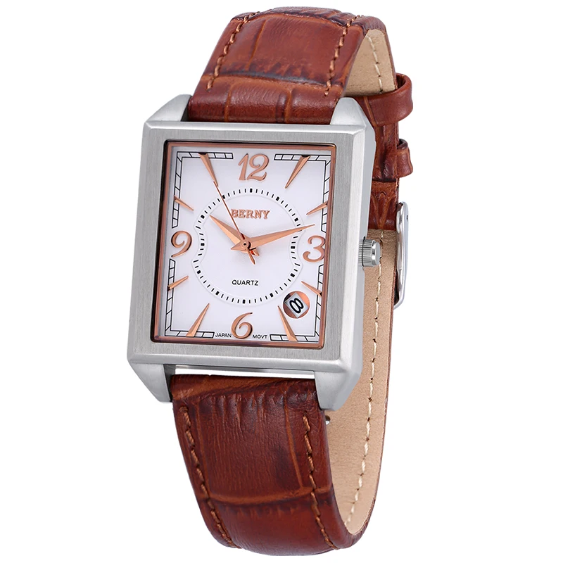 BERNY-Men-Watch-Square-Quartz-Movement-Miyota-Calendar-Tank-Wristwatch ...