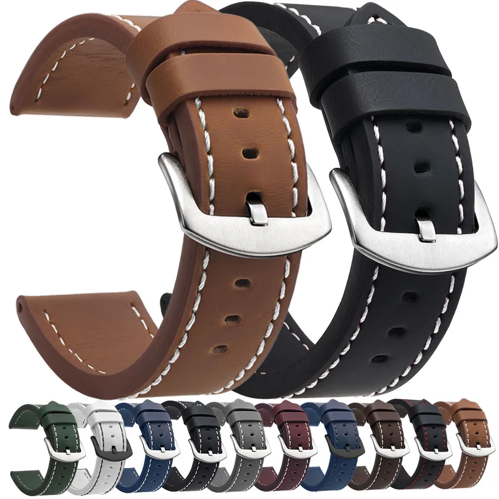 SAMCO-Watch-Band-Strap-Sport-Vintage-Leather-Watchband-Stainless-Steel ...