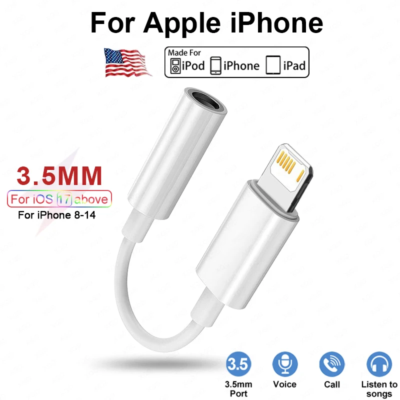 Lighting-To-3-5mm-Jack-Headphones-Aux-Cable-For-Apple-iPhone-14-Pro-Max ...