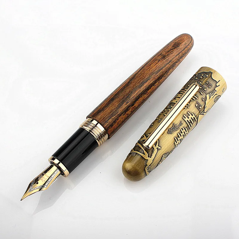 Luxury-JinHao-9056-Wood-Fountain-Pen-Tiger-Embossed-Stationery-Office ...