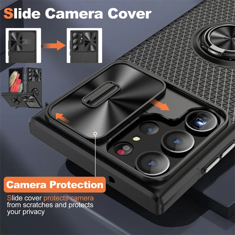 For Samsung Galaxy S23 Ultra 5g Case Slide Lens Protect Tpu Armor Stand ...