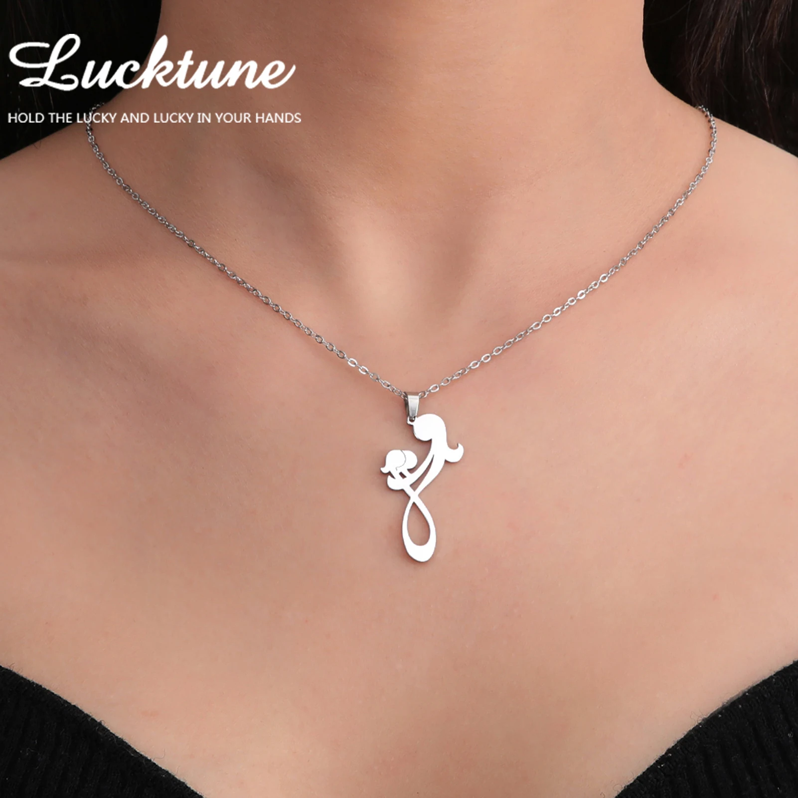 Lucktune-Mutter-und-Kind-umarmen-Anh-nger-Halskette-Edelstahl-Mode-Choker-Kette-Halskette-f-r ...