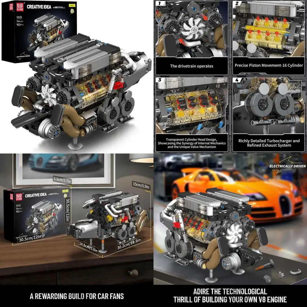 16-Cylinder V8 Engine STEM Building Set, 952+ Pieces, Construct Your ...