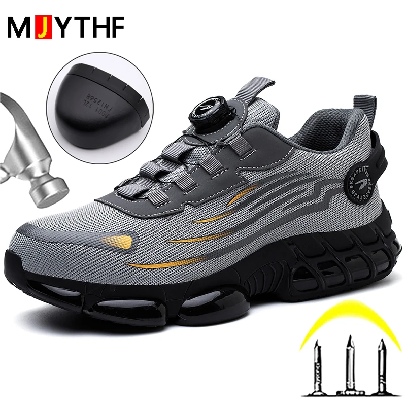 Rotating Buttons Safety Shoes For Men Puncture-Proof Work Sneakers ...