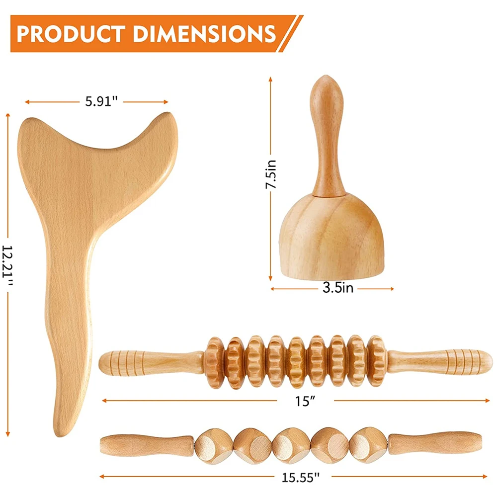 Premium Maderotherapy Wooden Tools 4 In 1 - FitMed