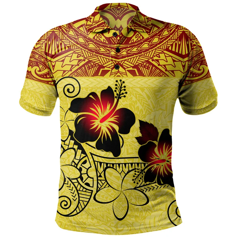 Polynesian Tribal Pattern Polo Shirt Men 3d Print Hawaiian Lapel Short ...