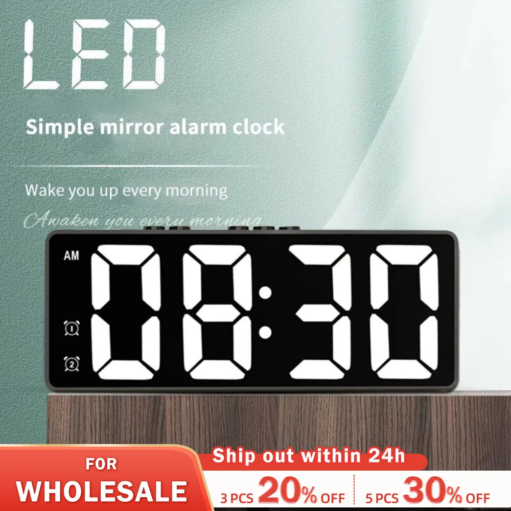 LED-Mirror-Table-Clock-Digital-Alarm-Snooze-Display-Time-Desktop ...