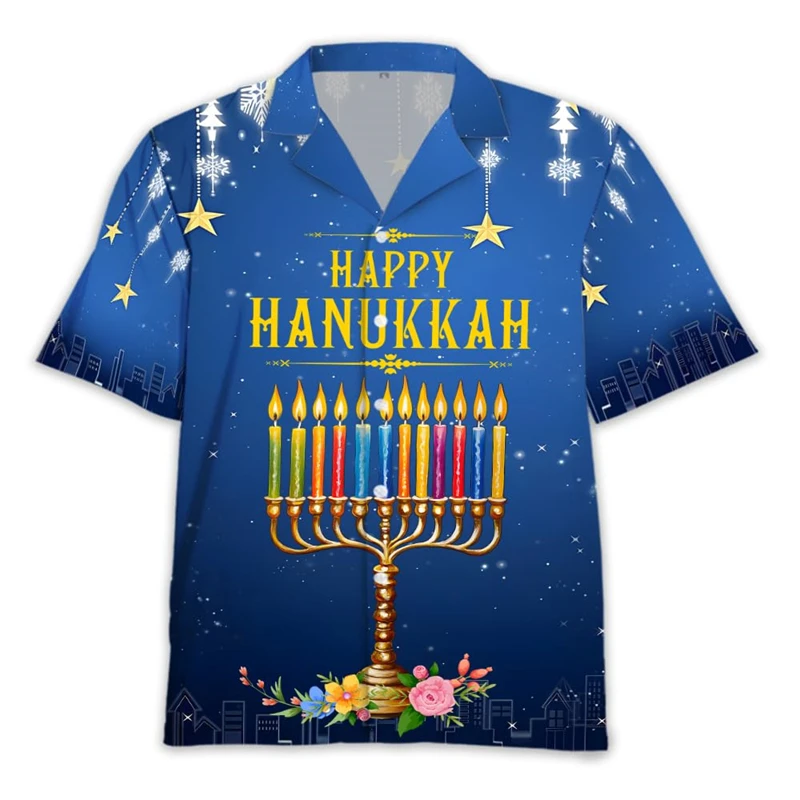 Happy Hanukkah 3D Printed Short Sleeve Shirts For Men Clothes Chanukah ...