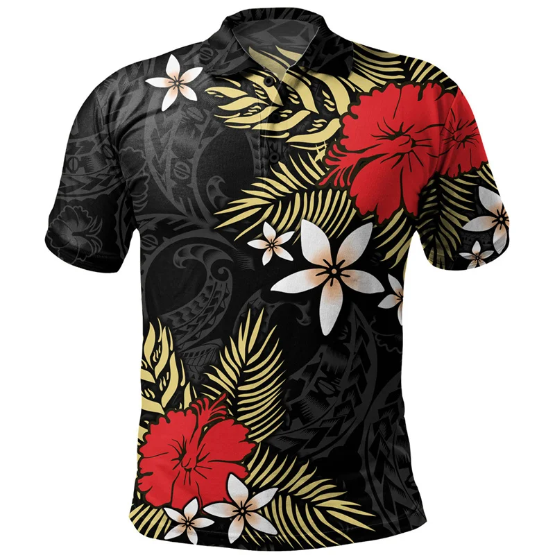 Polynesian-Pattern-Polo-Shirt-Men-3D-Print-Hibiscus-Plumeria-Flowers ...