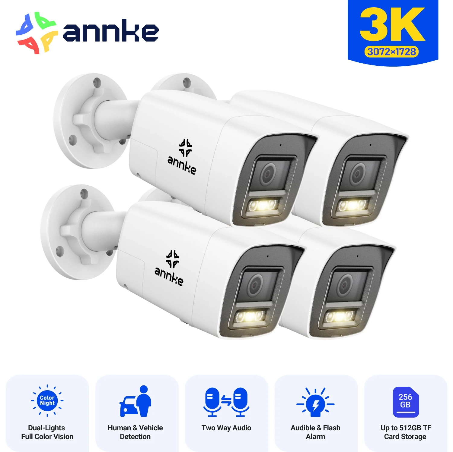 Annke H.265+ 3K Dual Light Audio Fixed Camera Human Vehicle Detection ...