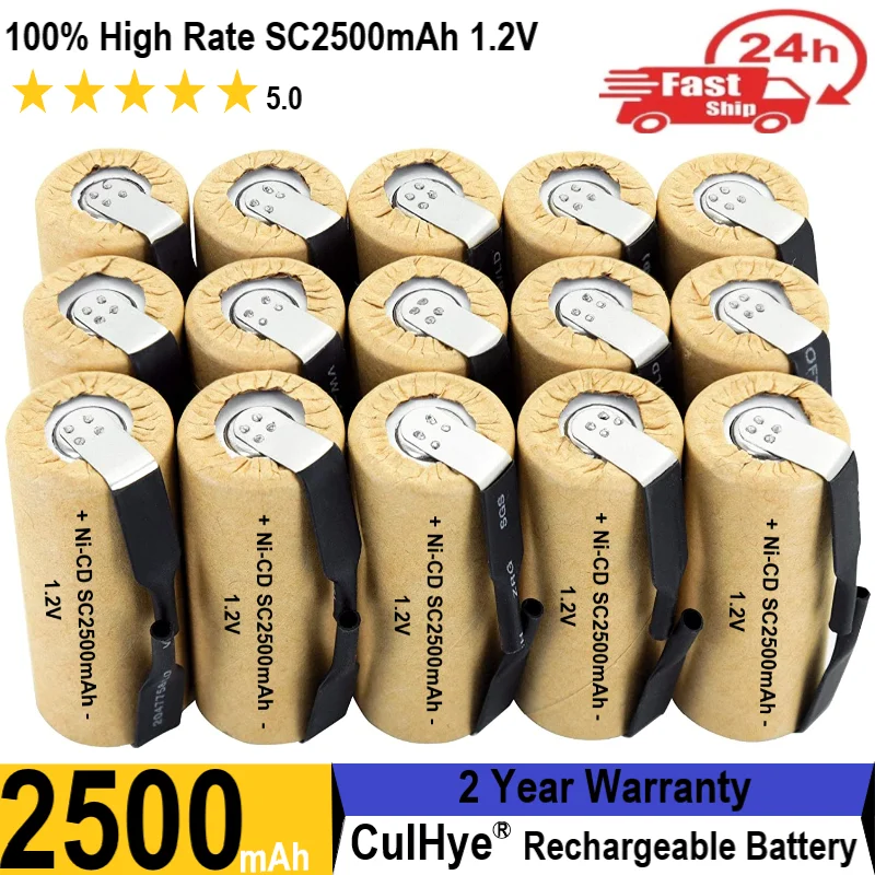 100-High-Rate-SC2500mAh-1-2V-Rechargeable-Battery-Sub-C-NI-CD-Cell-with ...