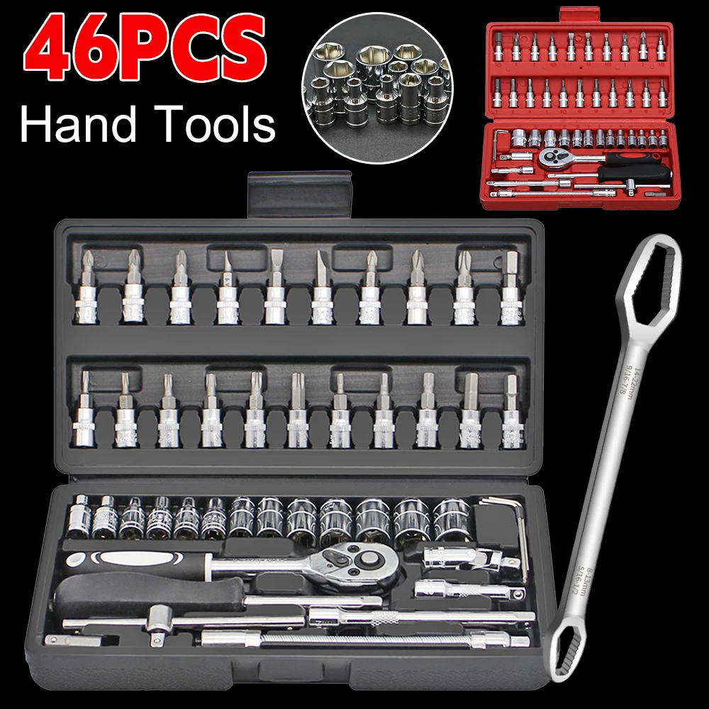 46PCS-1-4-Inch-Socket-Ratchet-Wrench-Set-Car-Repair-Screwdriver-Hand ...