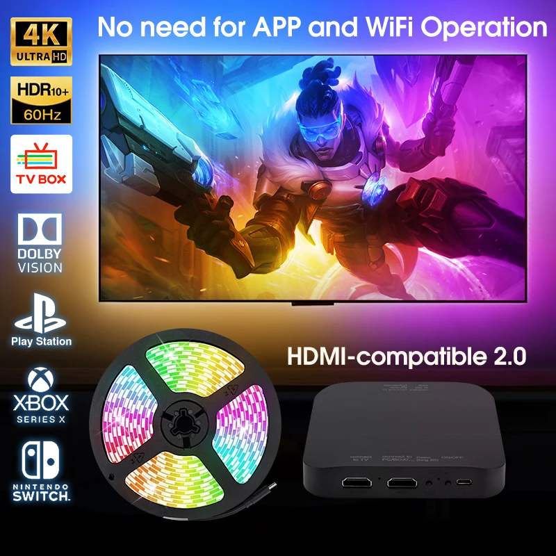 Smart-Ambient-TV-Backlight-RGB-LED-Strip-Light-Kit-4K-HDMI-compat-vel-2 ...