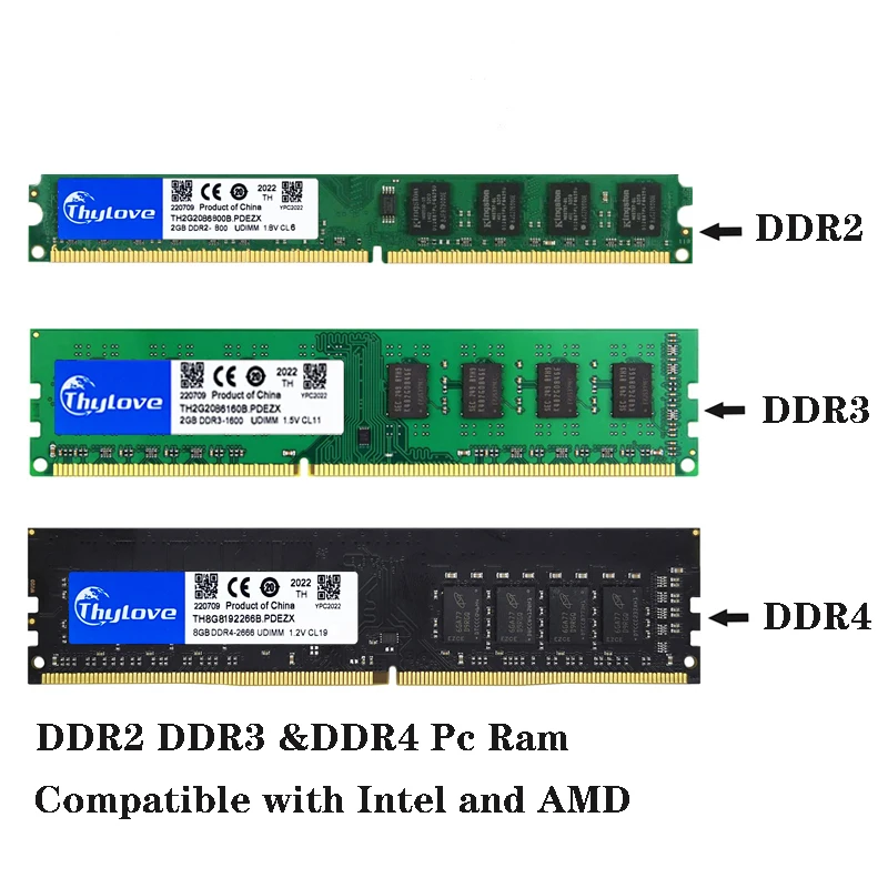 DDR3 DDR4 RAM 4GB 8GB 16GB 32GB Memória RAM Módulo Memória Computador Desktop 2GB DDR2 1333 ...