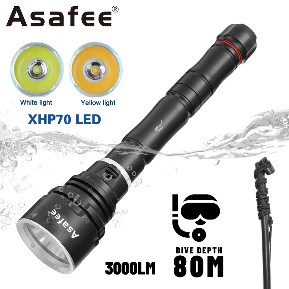 Asafee-80M-Underwater-P70-LED-3000LM-300-Range-Diving-Flashlight ...