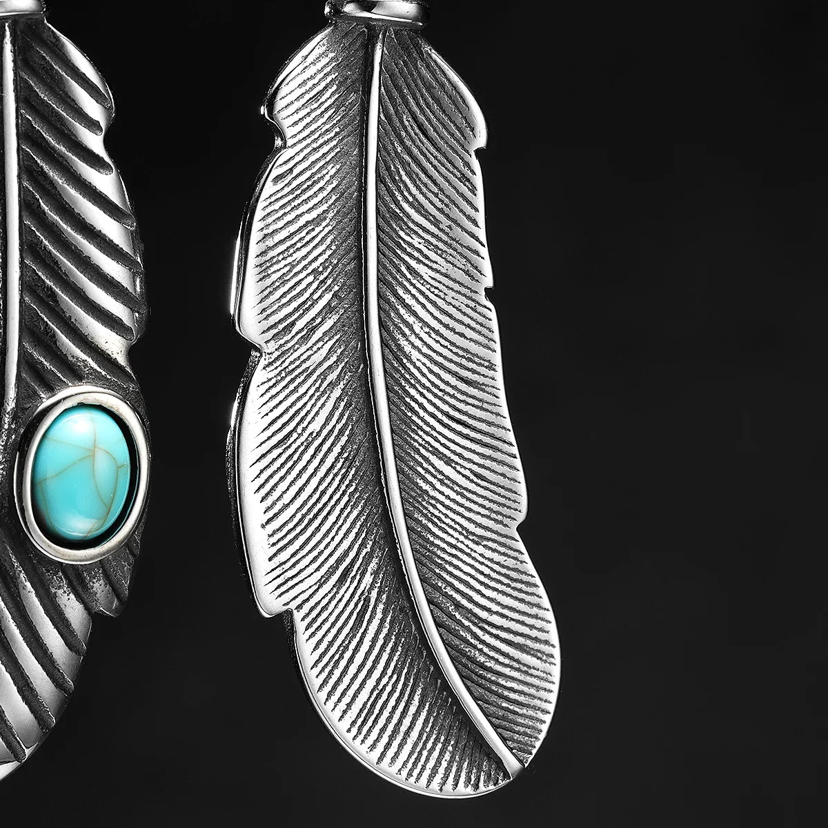 Vintage Feather Pendants Men Green Gem Necklaces 316L Stainless Steel ...