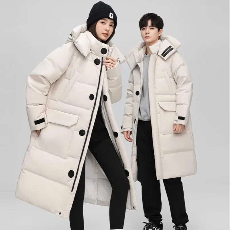 Light Luxury Goose Down Jacket Men's Women's Winter Fashion Hooded Long ...