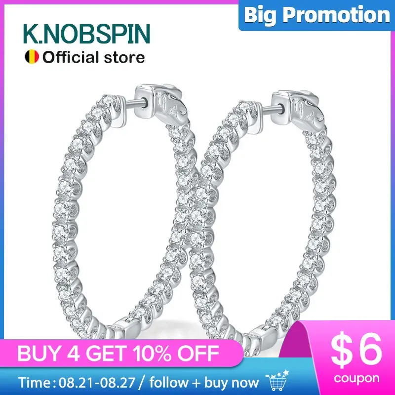 KNOBSPIN-D-VVS1-Moissanite-Hoop-Earrings-for-Women-Sparking-Diamond ...