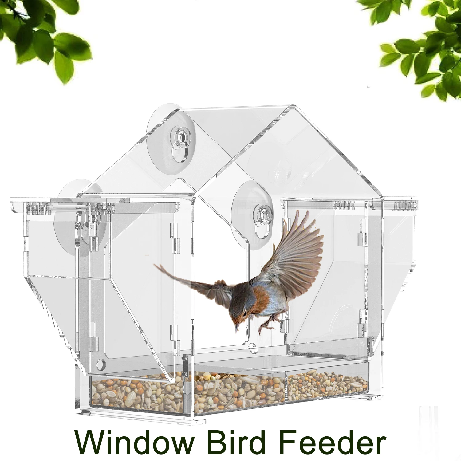 Transparent Window Bird Feeder outdoor hummingbird feeder with 3 Strong ...