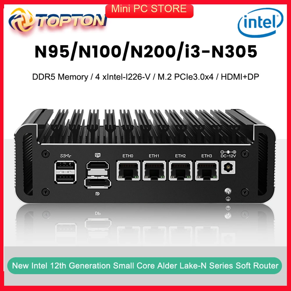 Topton Intel i3 N305 8 Core 4xi226-V 2.5G Firewall Mini PC Alder Lake 12th Gen N200 N100 DDR5 ...