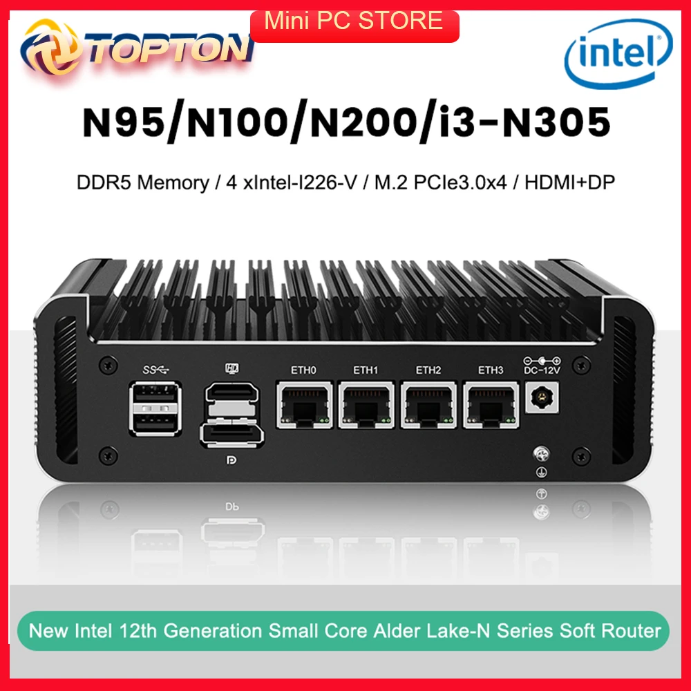 Topton Intel i3 N305 8 Core 4xi226 V 2.5G Firewall Mini PC Alder Lake 12th Gen N200 N100 DDR5 ...